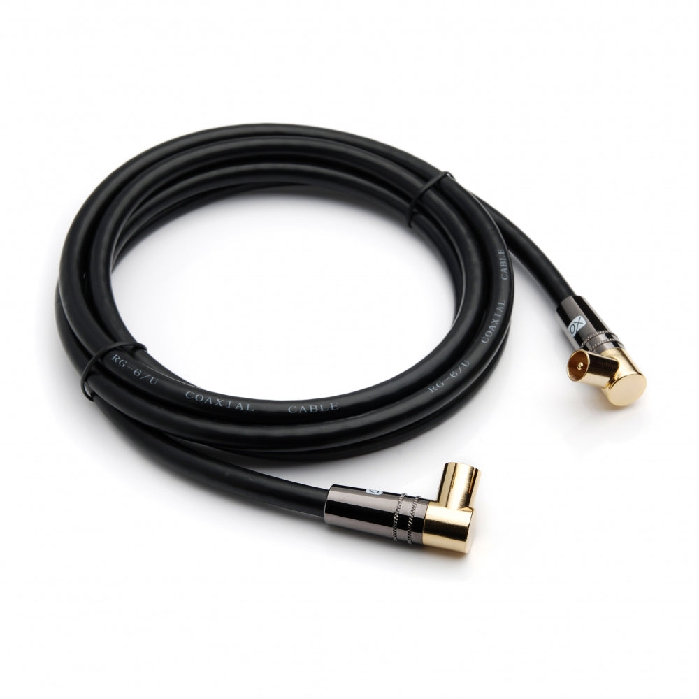 XO Antenna Angled Cable - Black - Male plug to Female socket TV Aerial